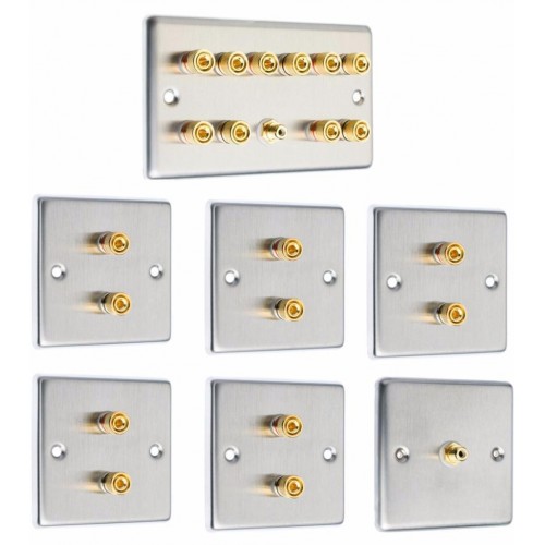 5.1 Speaker Audio Wall Face Plate kit Stainless Steel- AV - For Banana ...