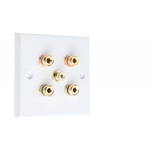 White Plastic 2.1 Speaker Wall Plate 4 Terminals + RCA Phono Socket ...