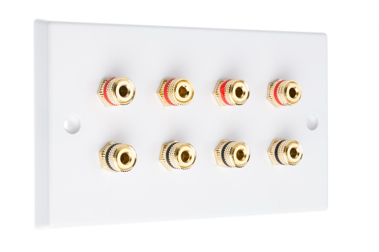 4.0 White Speaker Audio Wall Face Plate 4 Speakers or 2 Bi Wired SOLDER ...