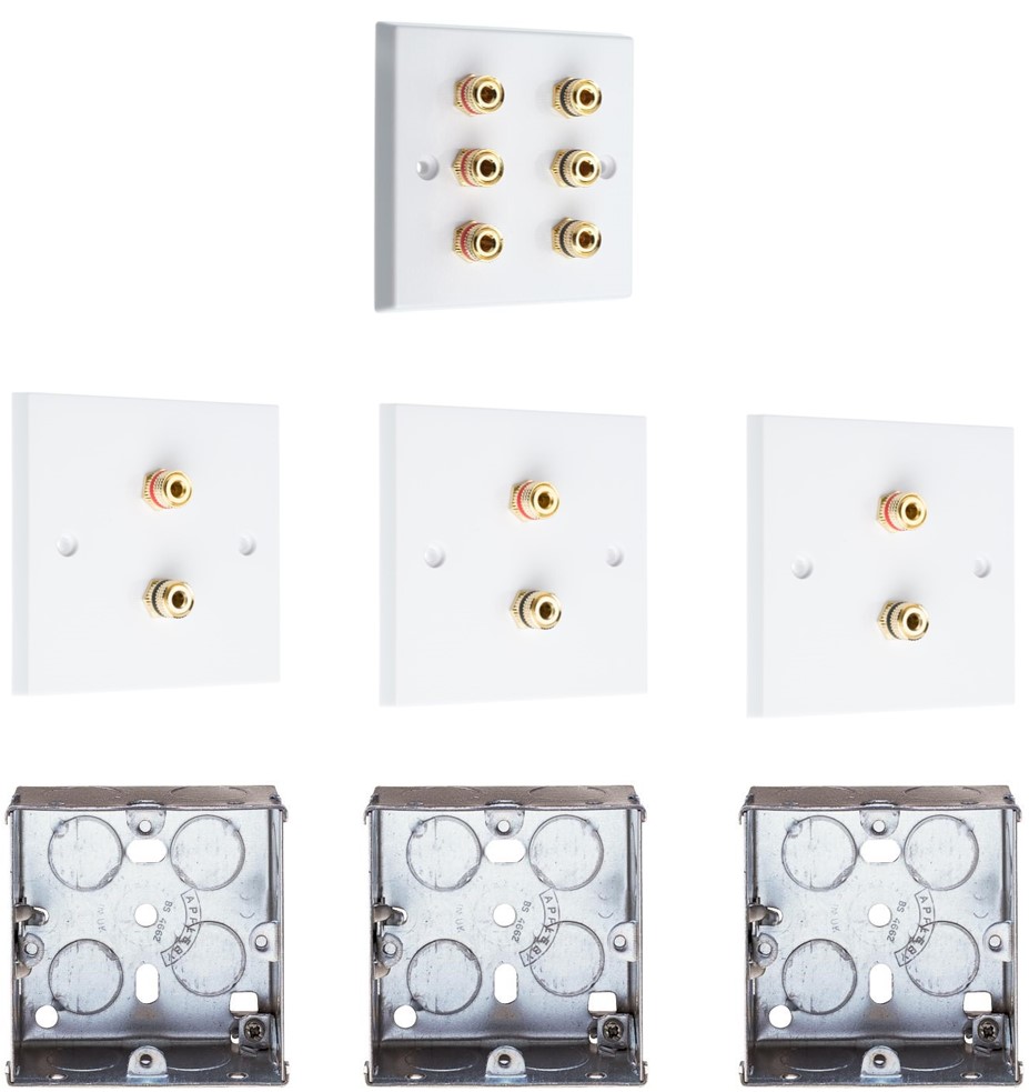 3.0 Surround Sound Audio AV Speaker Wall Face Plate Kit + Back Boxes ...