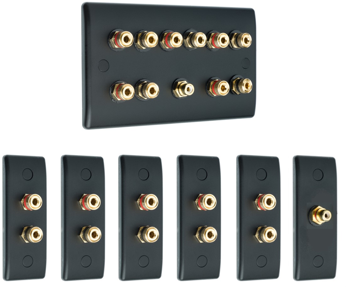 5.1 Matt Black Surround Sound Audio AV Speaker Wall Face Plate Kit ...